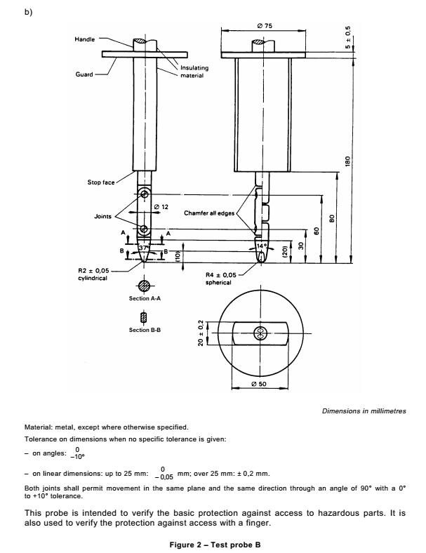 10 N Force Jointed Test Finger , IEC60529 Test Probe B Easy Operation
