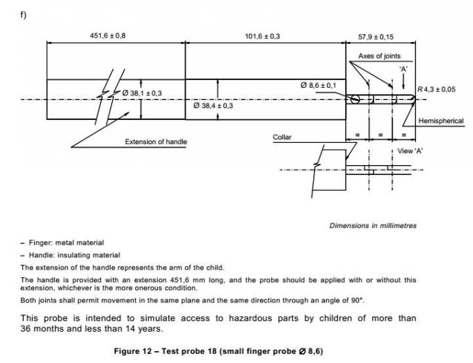 Small Child Finger Probe IEC61032 Test Probe 18 With Extension Handle