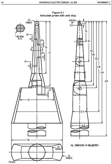 UL858 Articulate Test Finger Probe UL Articulated Probe with Web Stop ...