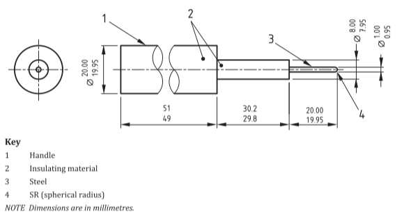Steel Test Pin Test Finger Probe With Nylon Handle As Per BS1363-1 Figure 1